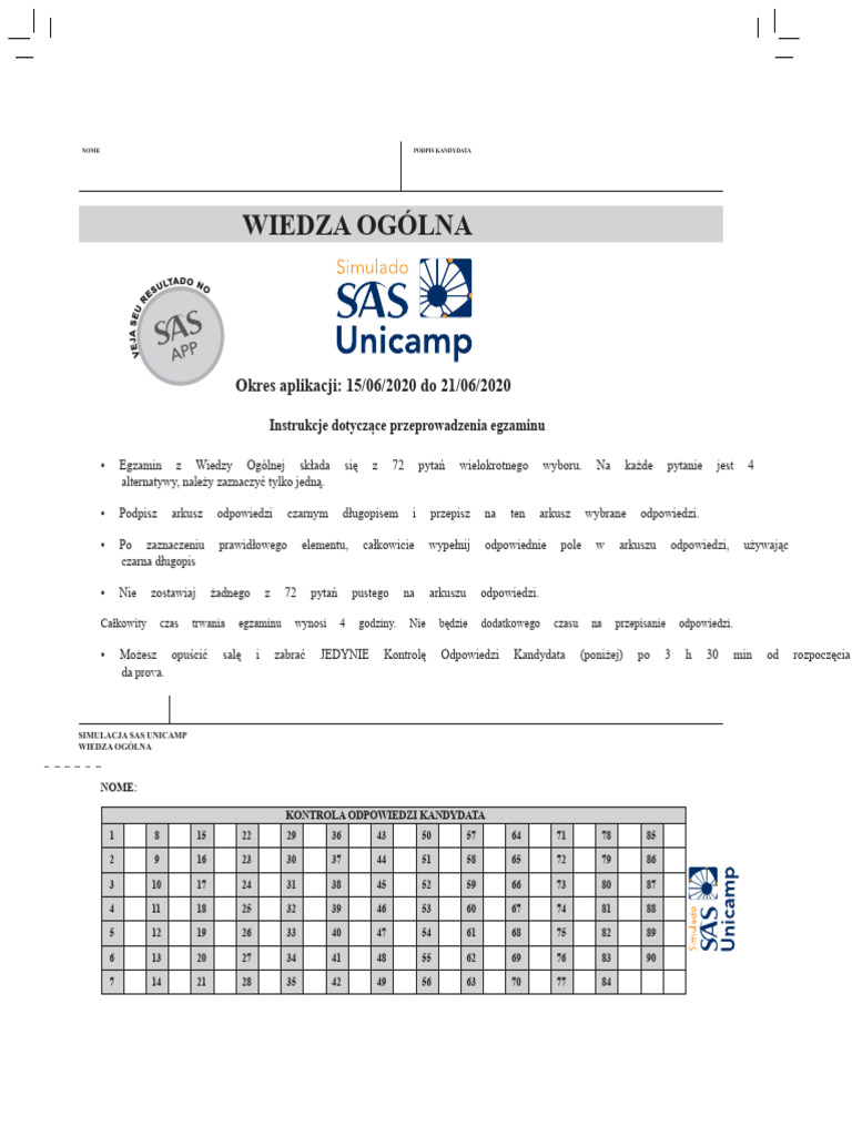 2020 SAS UNICAMP 72q | PDF