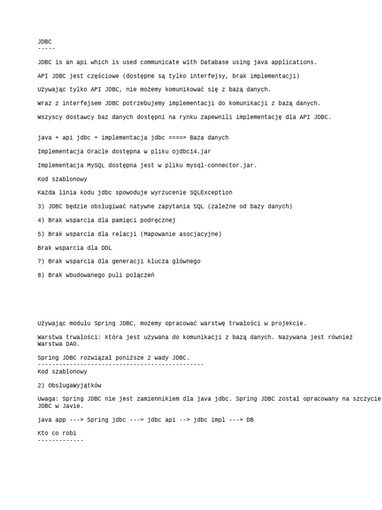 Notatki z klasy Spring JDBC | PDF