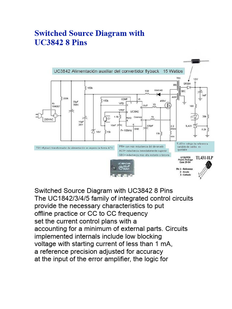 Switched Source Diagram With UC3842 8 Pins | PDF