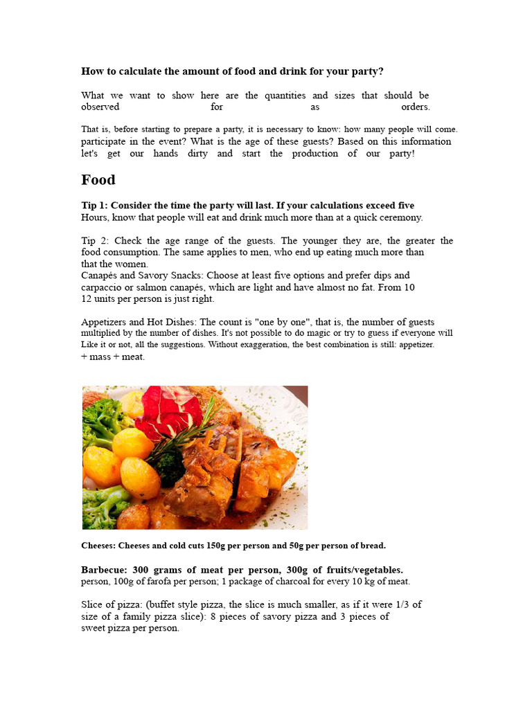How To Calculate The Amount of Food and Drink For Your Party | PDF ...