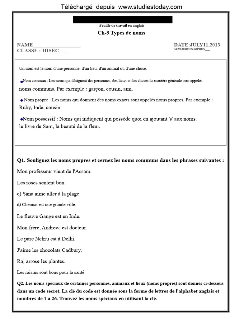 Types de noms en anglais pour la classe III | PDF