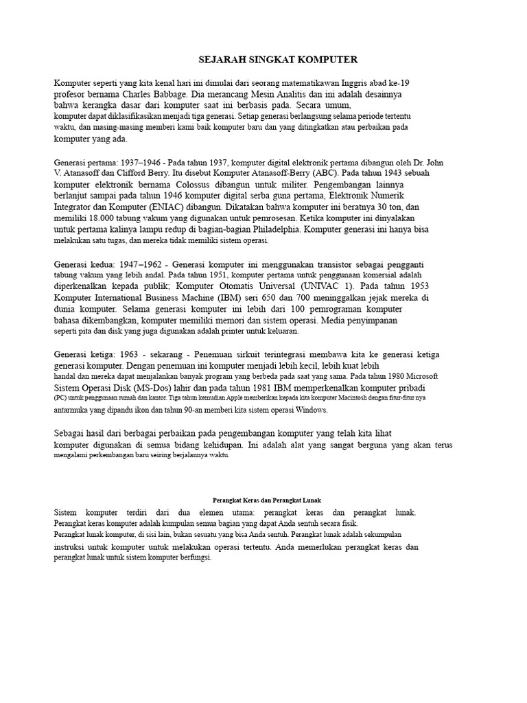 Sejarah Singkat Komputer | PDF