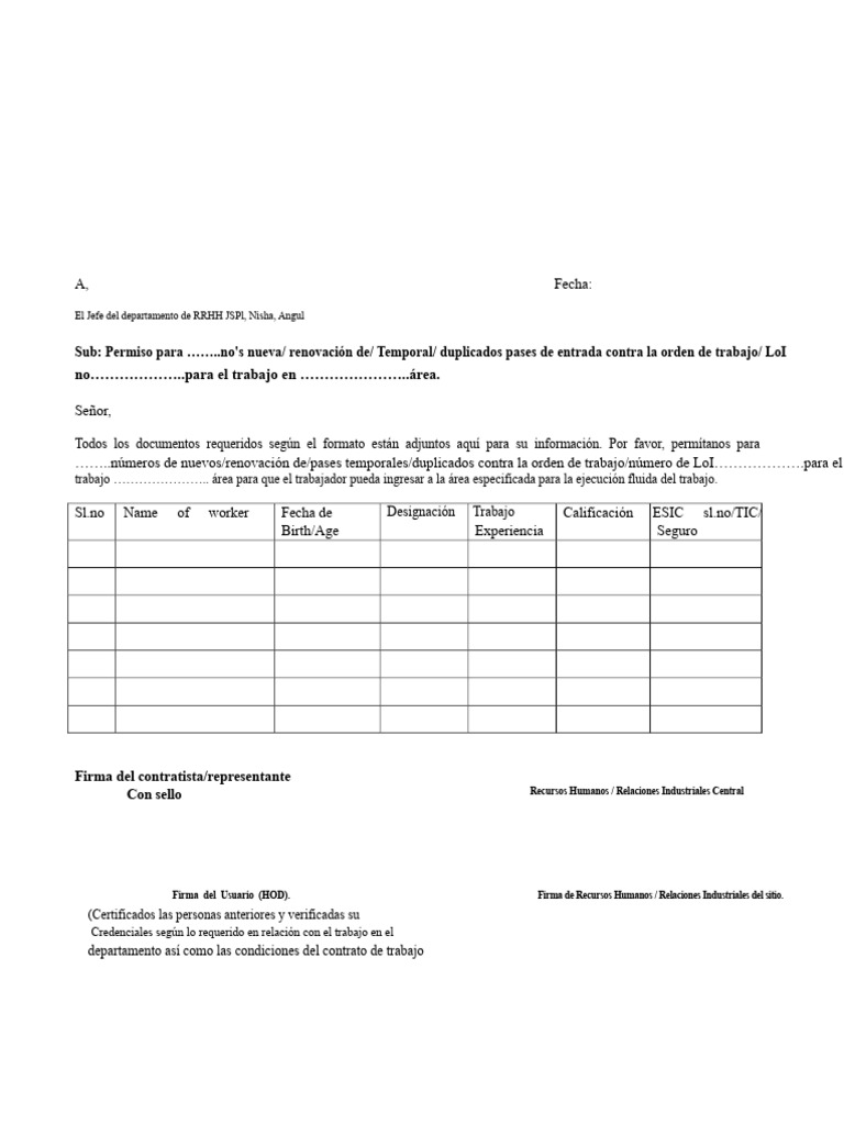 Solicitud de Permisos de Pases de Entrada | PDF | Gestión de recursos ...