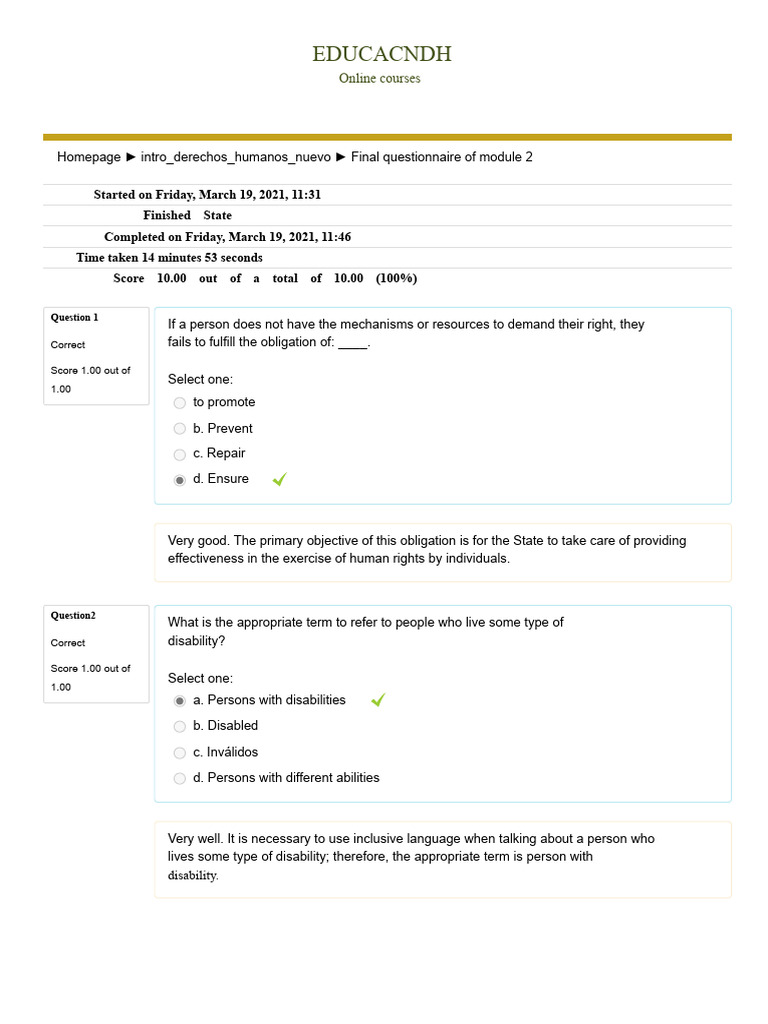 Intro - Human Rights - Final Questionnaire of Module 2 | PDF ...