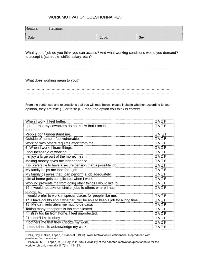 Work Motivation Questionnaire | PDF | Motivation | Motivational