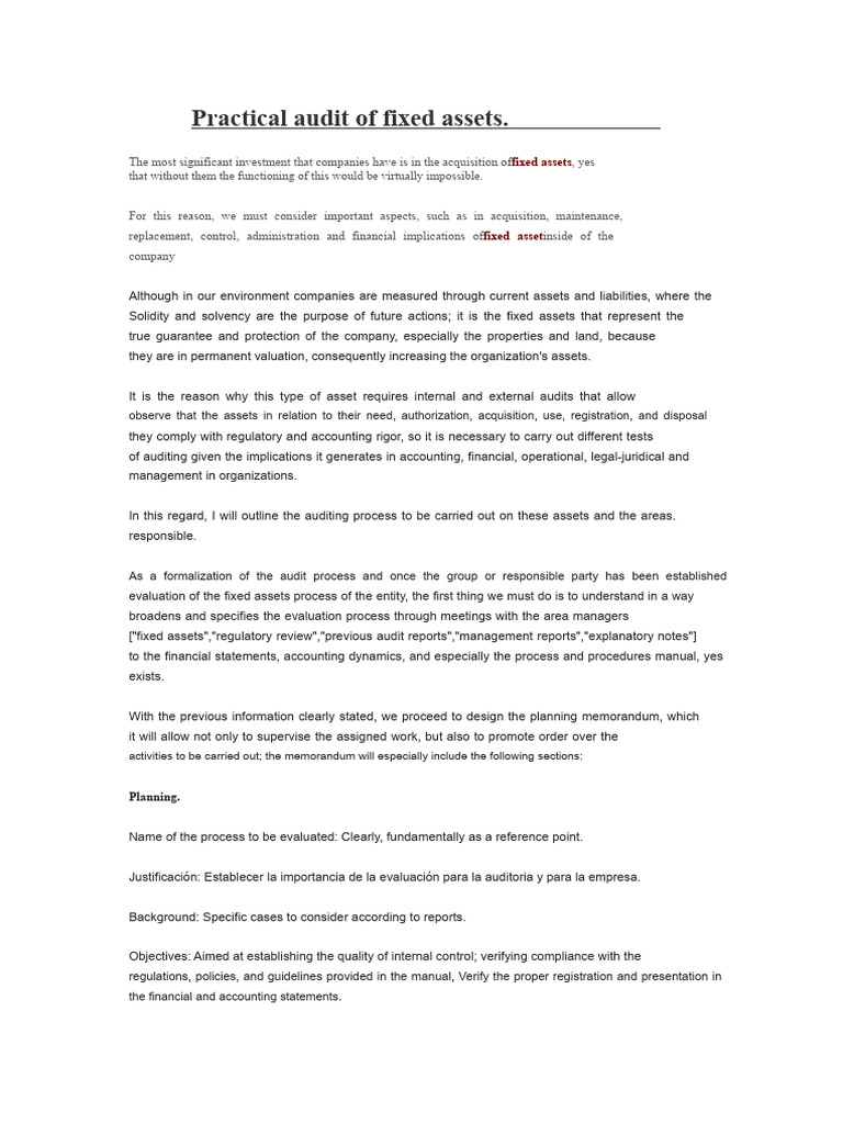 Practical Audit of Fixed Assets | PDF | Audit | Internal Control