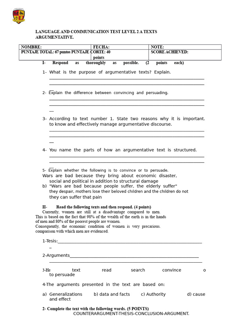 Argumentative Texts Test | PDF | Argument | Smoking