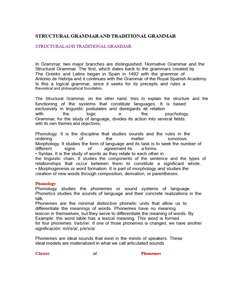 Structural Grammar and Traditional Grammar | PDF | Grammar | Linguistic ...