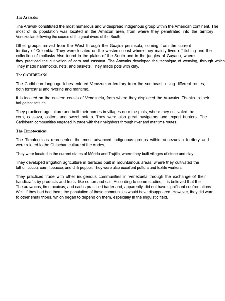 The ARAWAKS Caribs and Timotocuicas | PDF