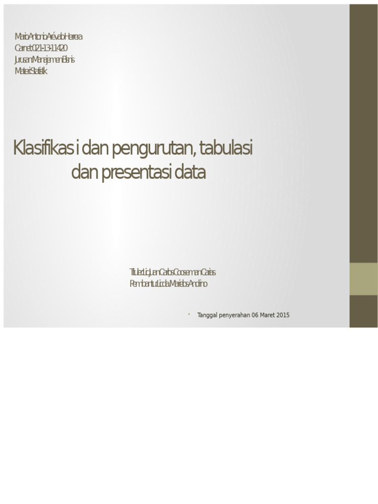 Klasifikasi Dan Pengurutan, Tabel Dan Penyajian Data | PDF