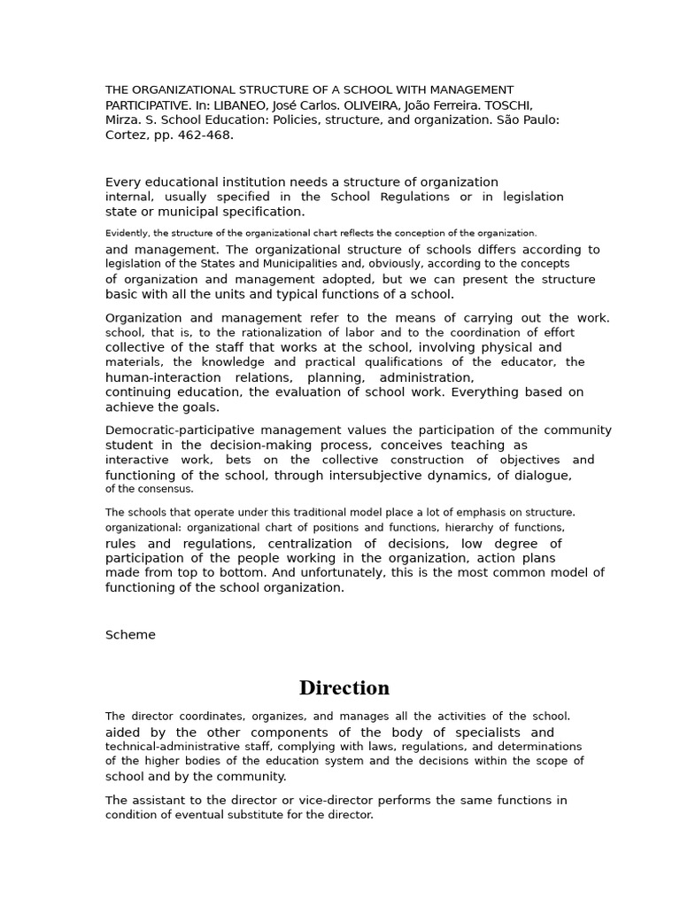 The Organizational Structure of A School With Participatory Management ...