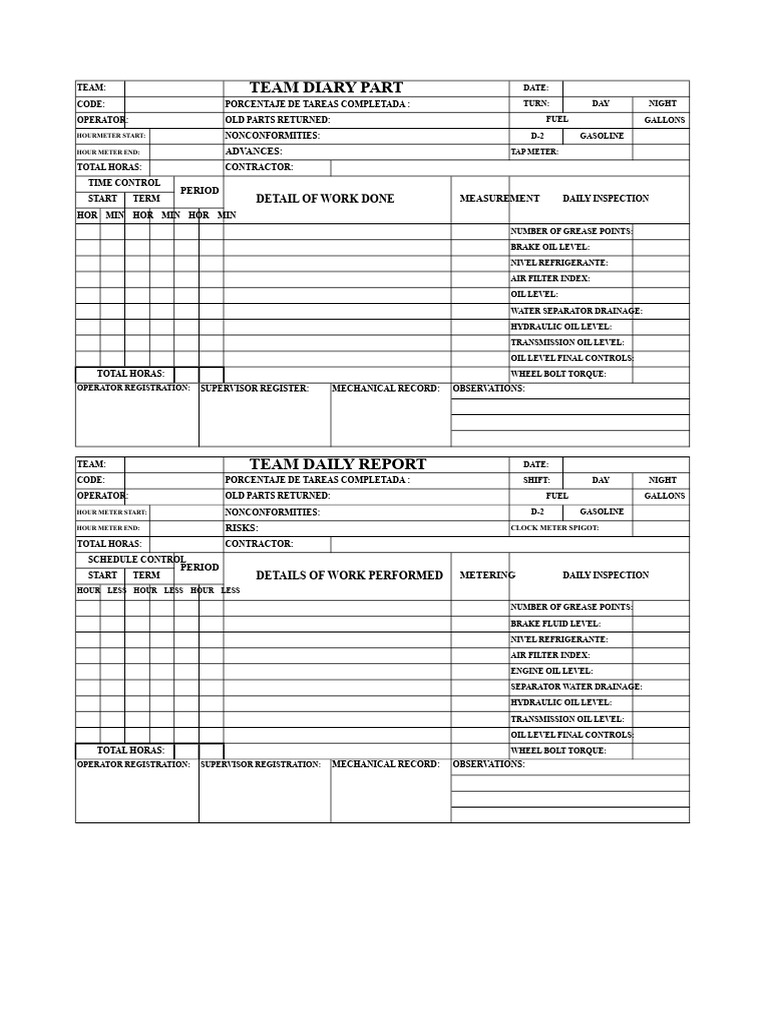 Daily Control Report of Equipment | PDF | Motor Vehicle | Vehicles