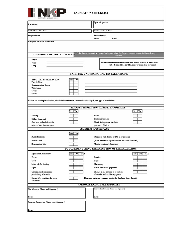 Excavation Safety and Planning Checklist | PDF