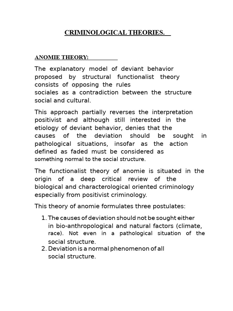 Criminological Theories - Anomie | PDF | Criminology | Deviance (Sociology)
