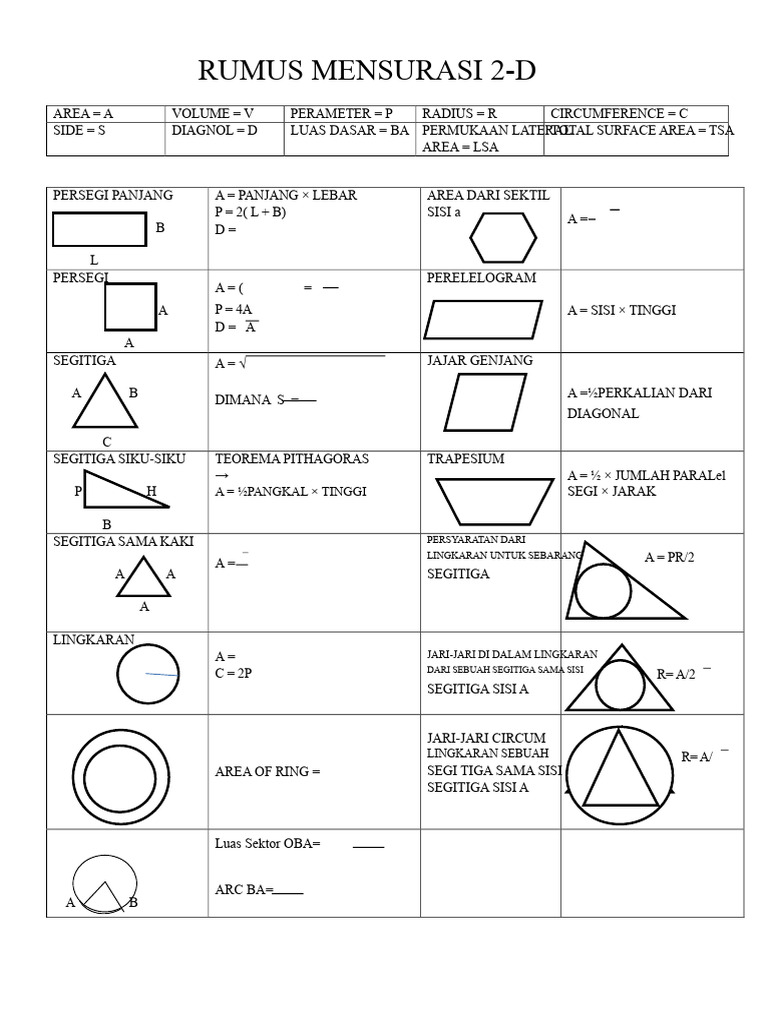 RUMUS MENSURASI 2D DAN 3D | PDF