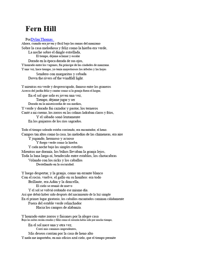 Fern Hill - Dylan Thomas | PDF