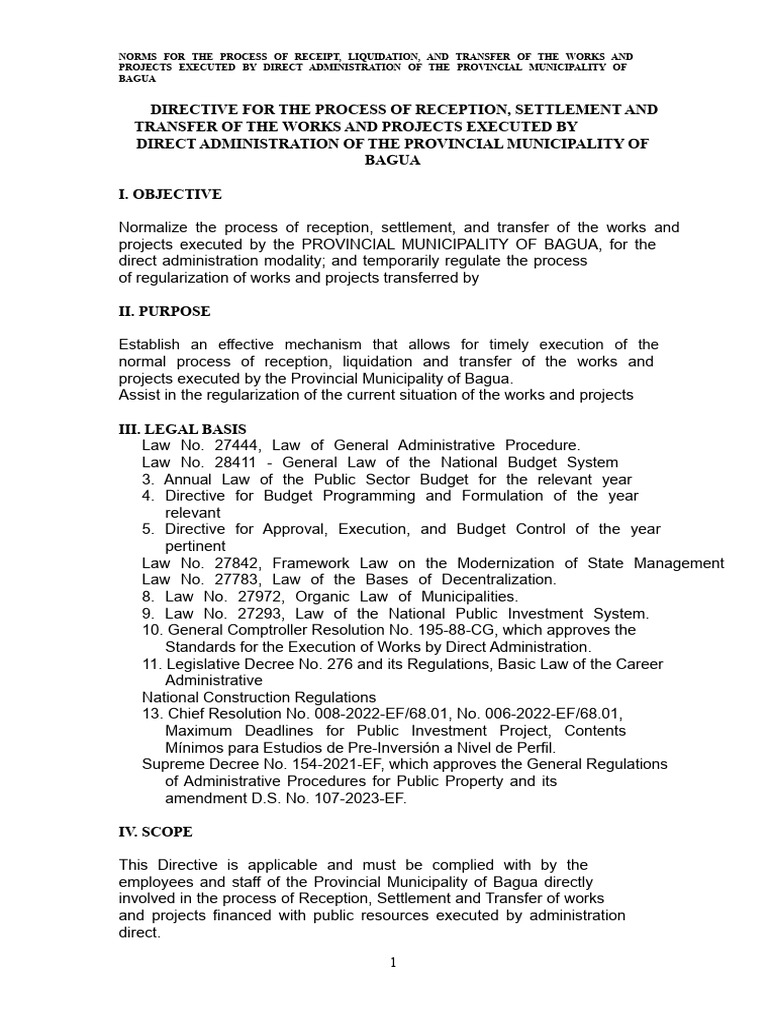 Bagua Municipality Project Transfer Guidelines | PDF | Expense | Budget
