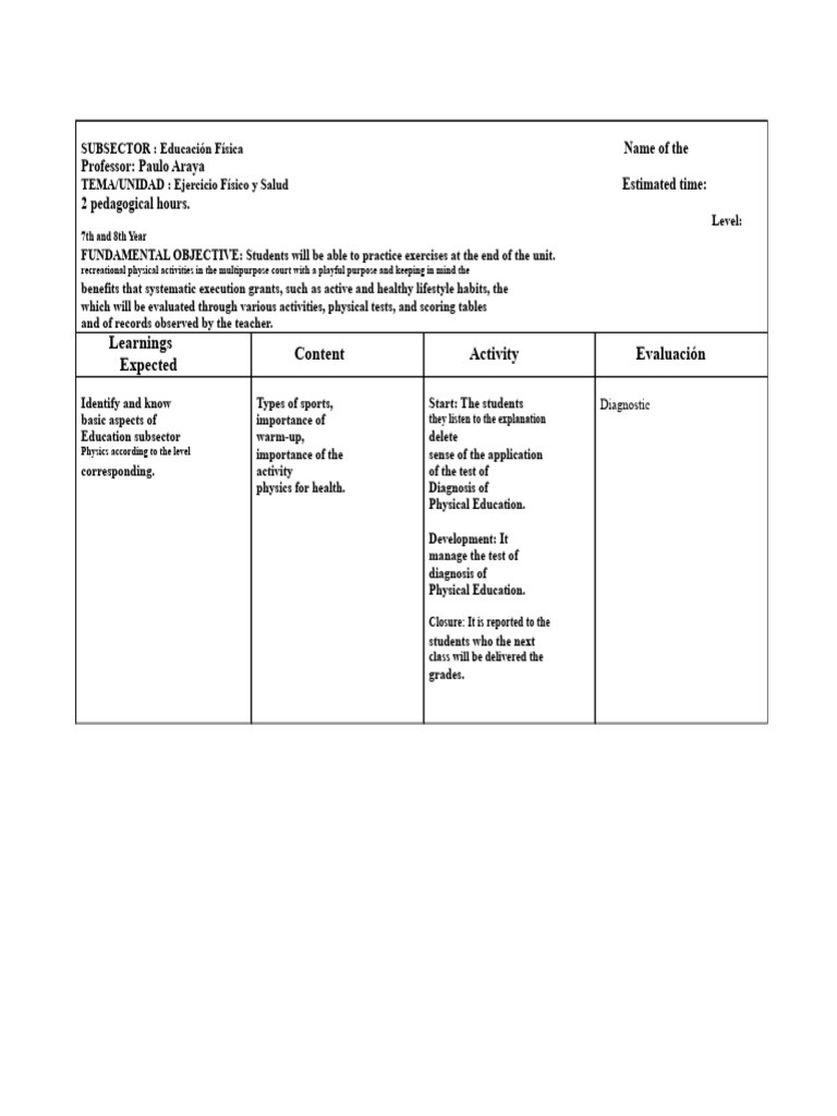 Physical Fitness Class Planning | PDF | Cognition