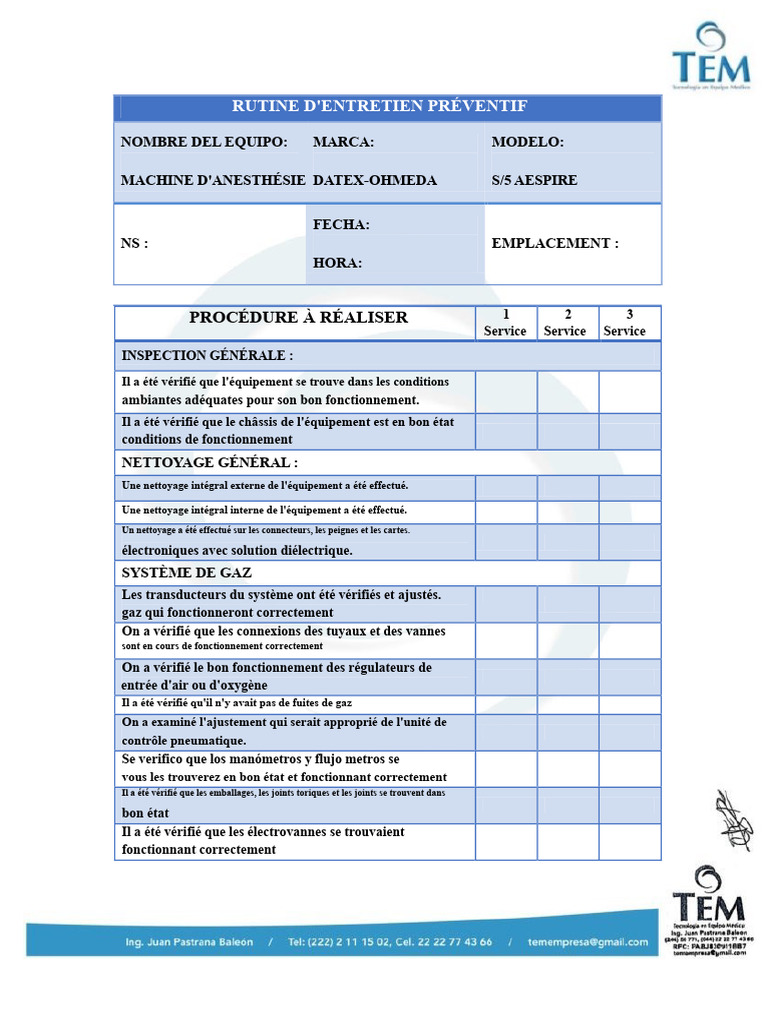 Entretien Préventif Machine Anesthésie | PDF