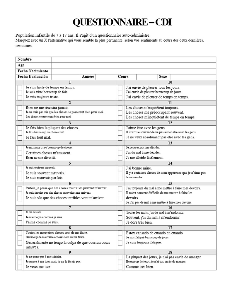 Questionnaire Cdi Word | PDF