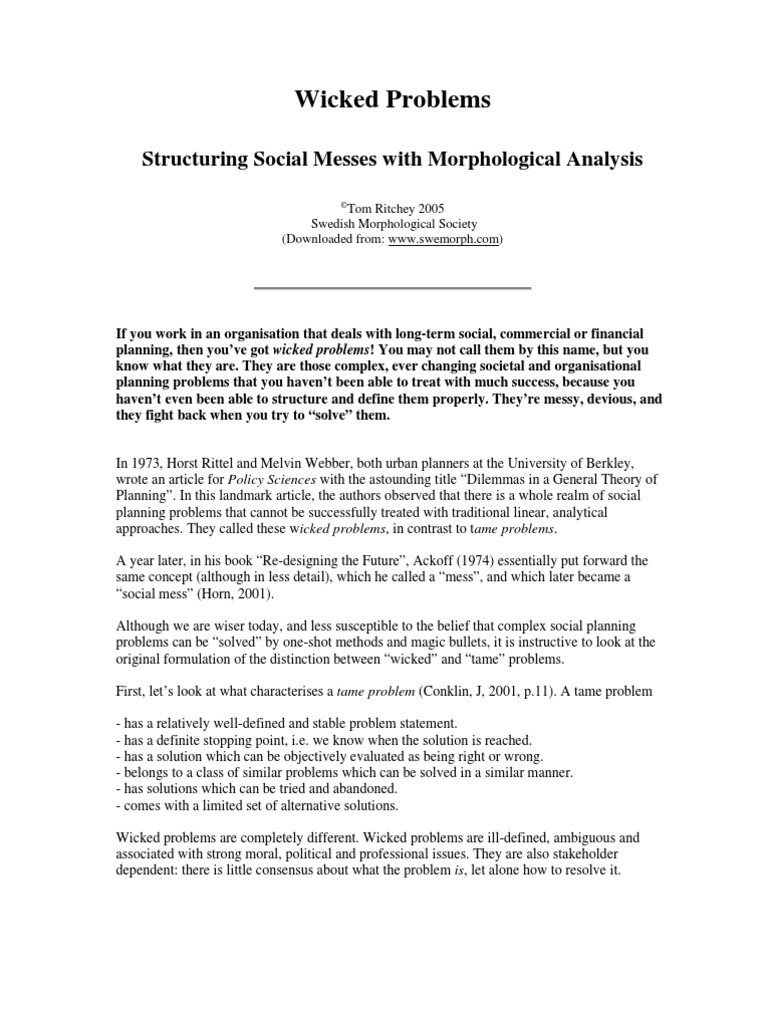 Wicked Problems - Structuring Social Messes With Morphological Analysis | PDF | Causality ...