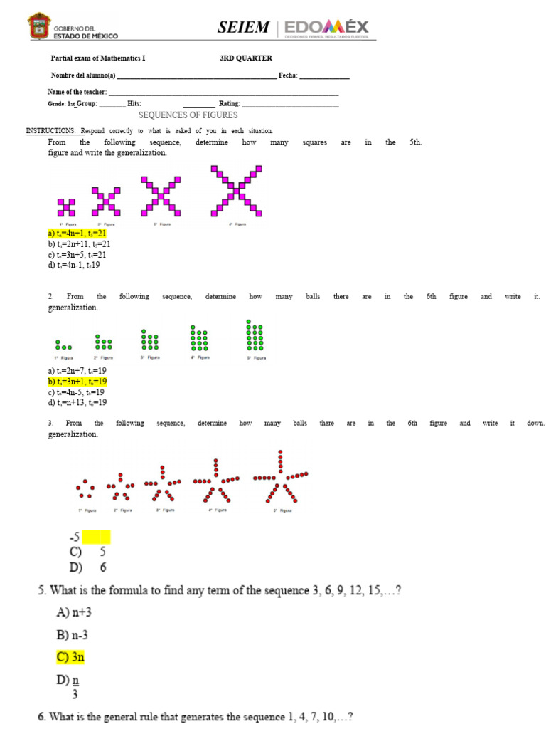 Mathematics Exam Sequences 1920 | PDF