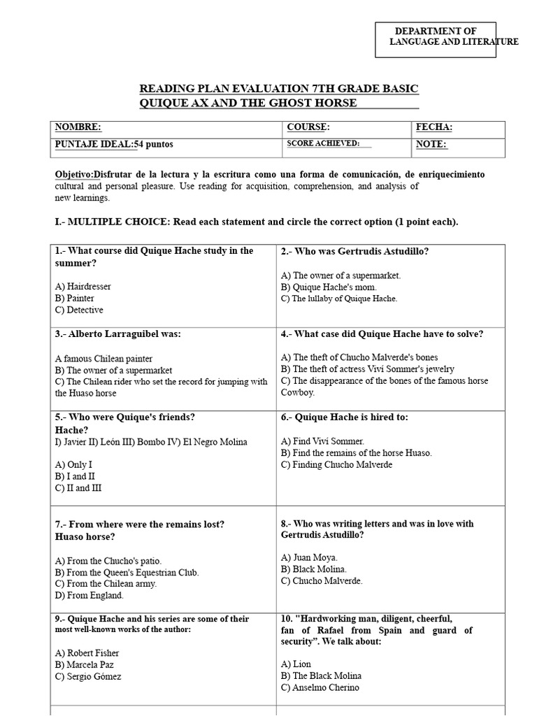 Test of The Book Quique H and The Ghost Horse (Permanents) | PDF