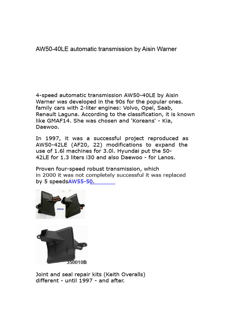 Aisin Warner AW50-40LE Automatic Transmission | PDF | Automatic ...
