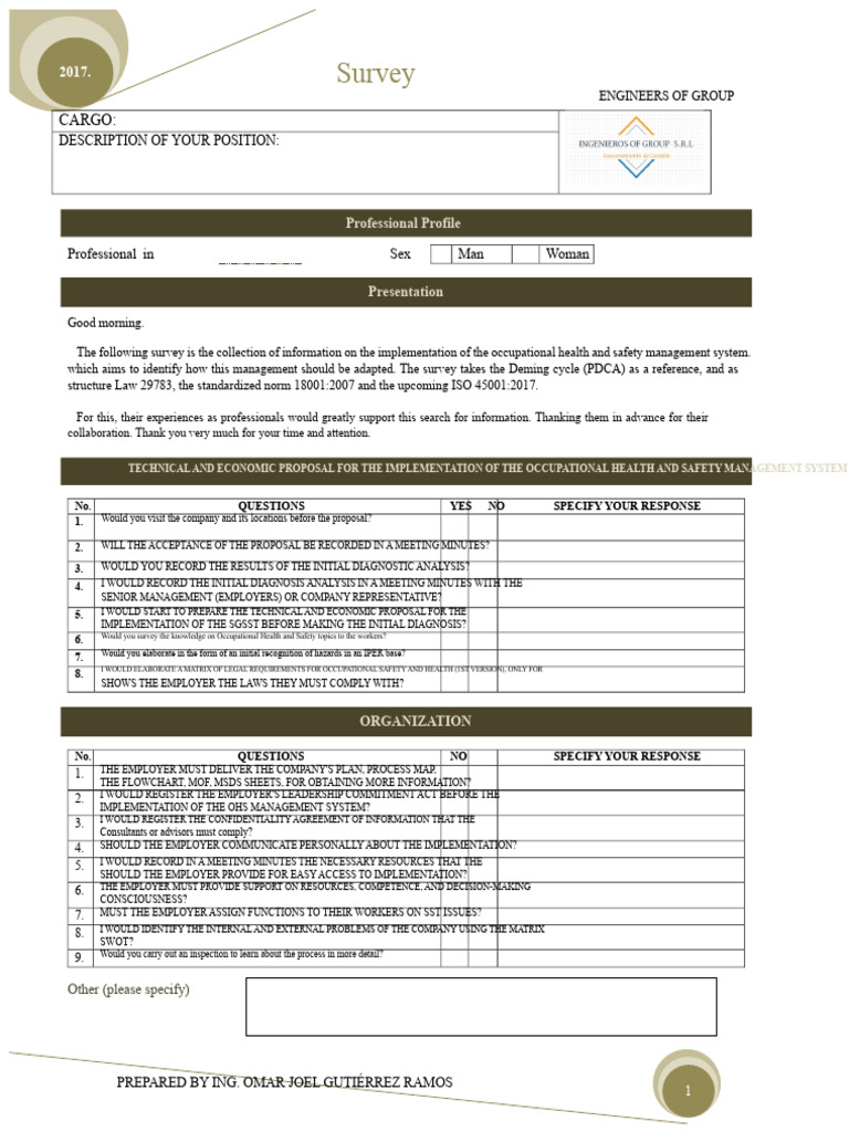 Survey For The Implementation of Occupational Health and Safety - Omar ...