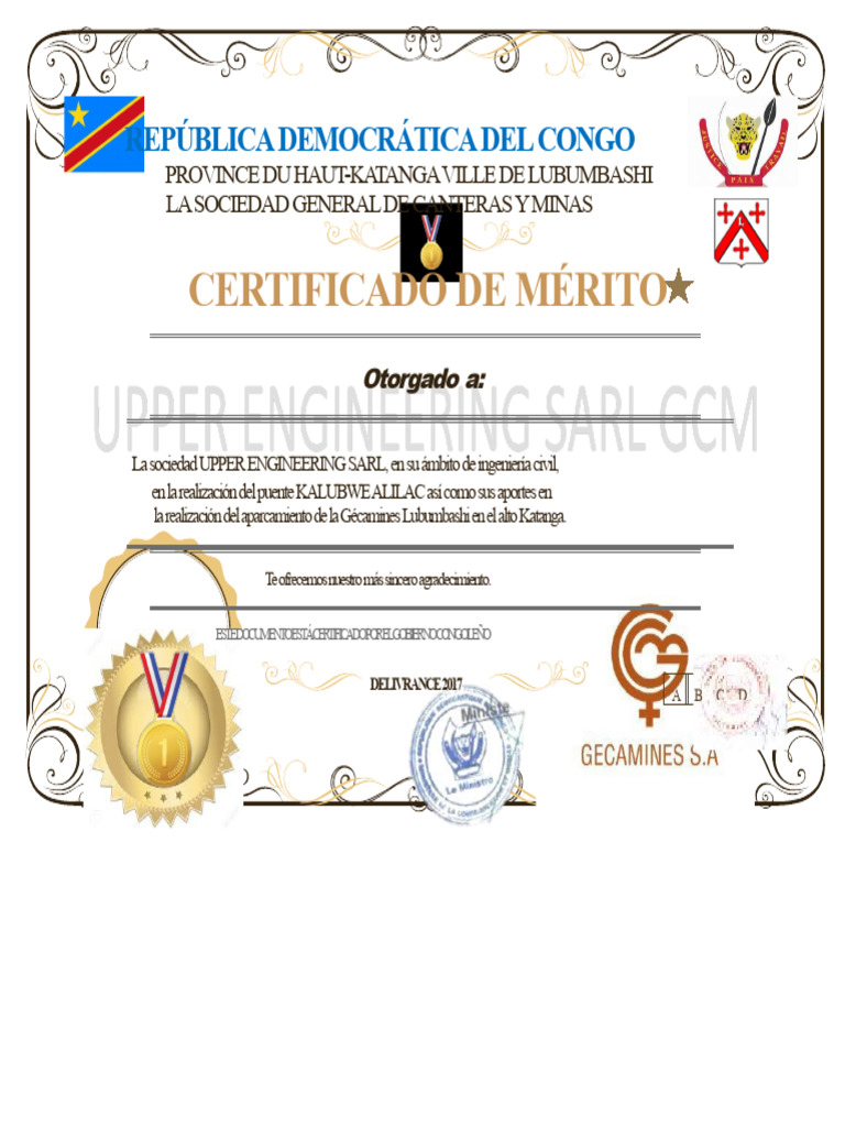 Certificado de Mérito a UPPER ENGINEERING | PDF