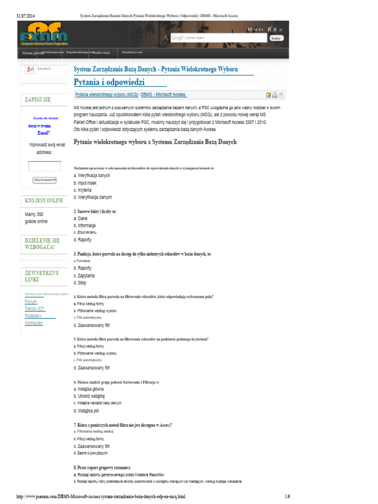 System Zarządzania Bazą Danych Pytania I Odpowiedzi W Formie Wyboru ...