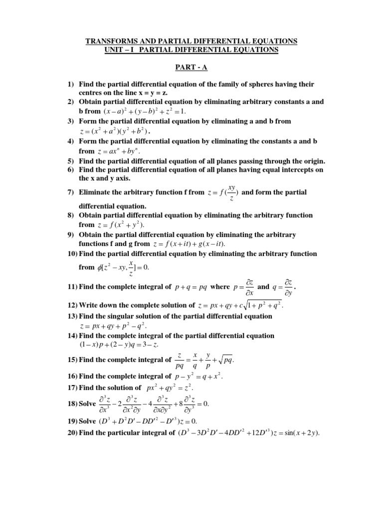Unit I Pde | PDF | Equations | Partial Differential Equation