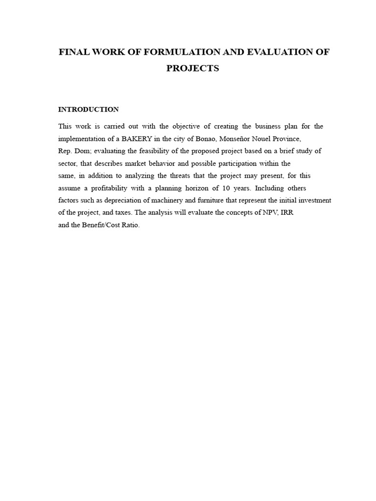 Final Work On Project Formulation and Evaluation | PDF | Internal Rate ...