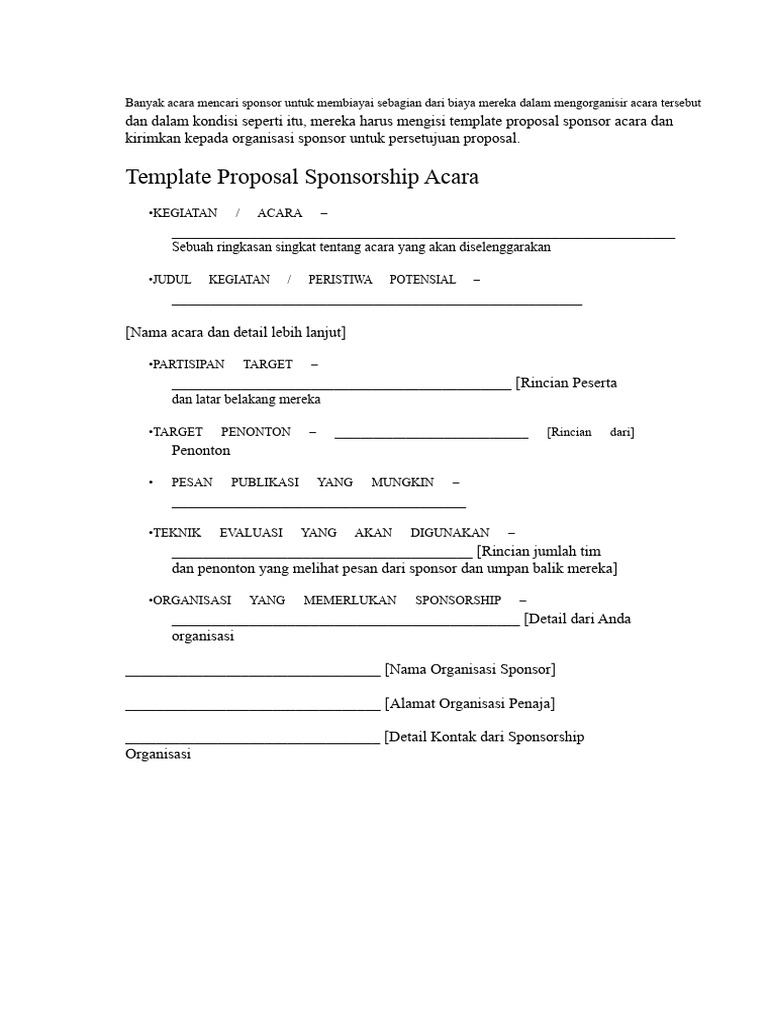 Unduh Template Proposal Sponsorship Acara dalam Format Word | PDF
