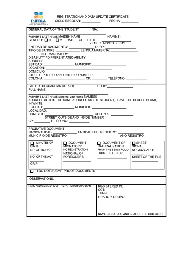 Student Registration Data Update Form | PDF
