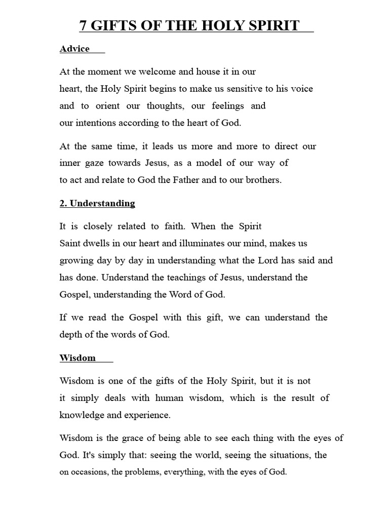 Understanding the 7 Gifts of the Holy Spirit | PDF | Systematic ...