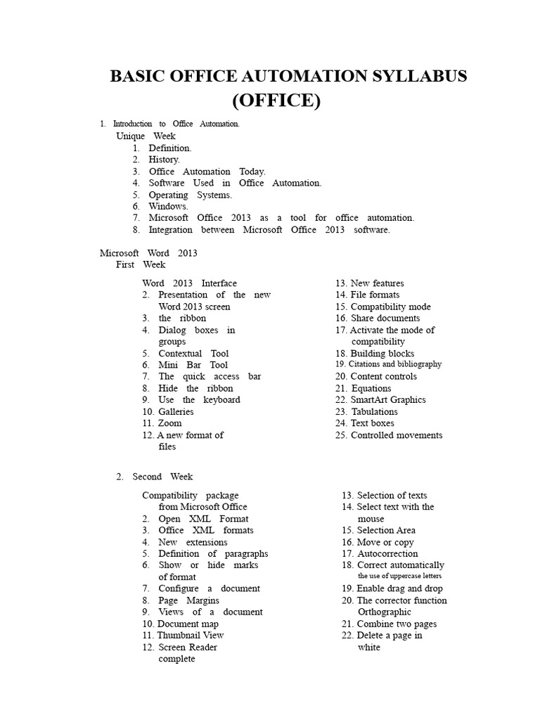 Basic Office Automation Syllabus | PDF | Microsoft Excel | Spreadsheet