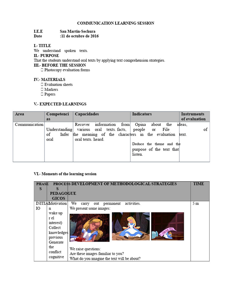 Alice in Wonderland Learning Session | PDF | Reading Comprehension ...