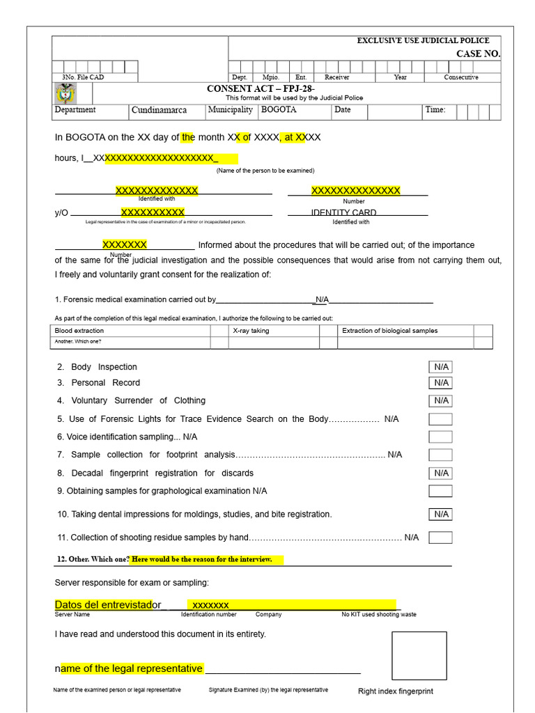 Fpj-28 Consent Form Format for Assessment by Forensic Medicine | PDF ...