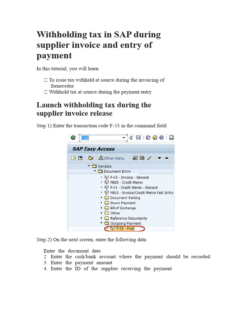 SAP Withholding Tax Guide for Invoices | PDF