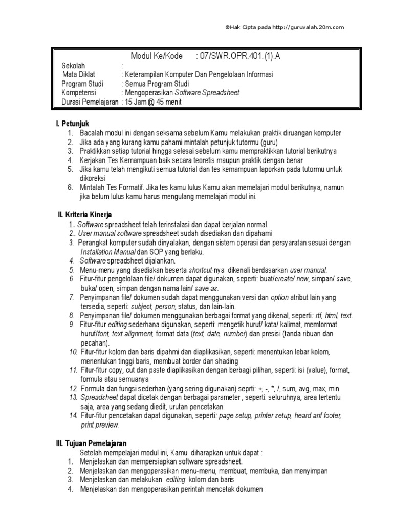 Modul 07 Mengoperasikan Software Spreadsheet | PDF | Teknologi & Rekayasa