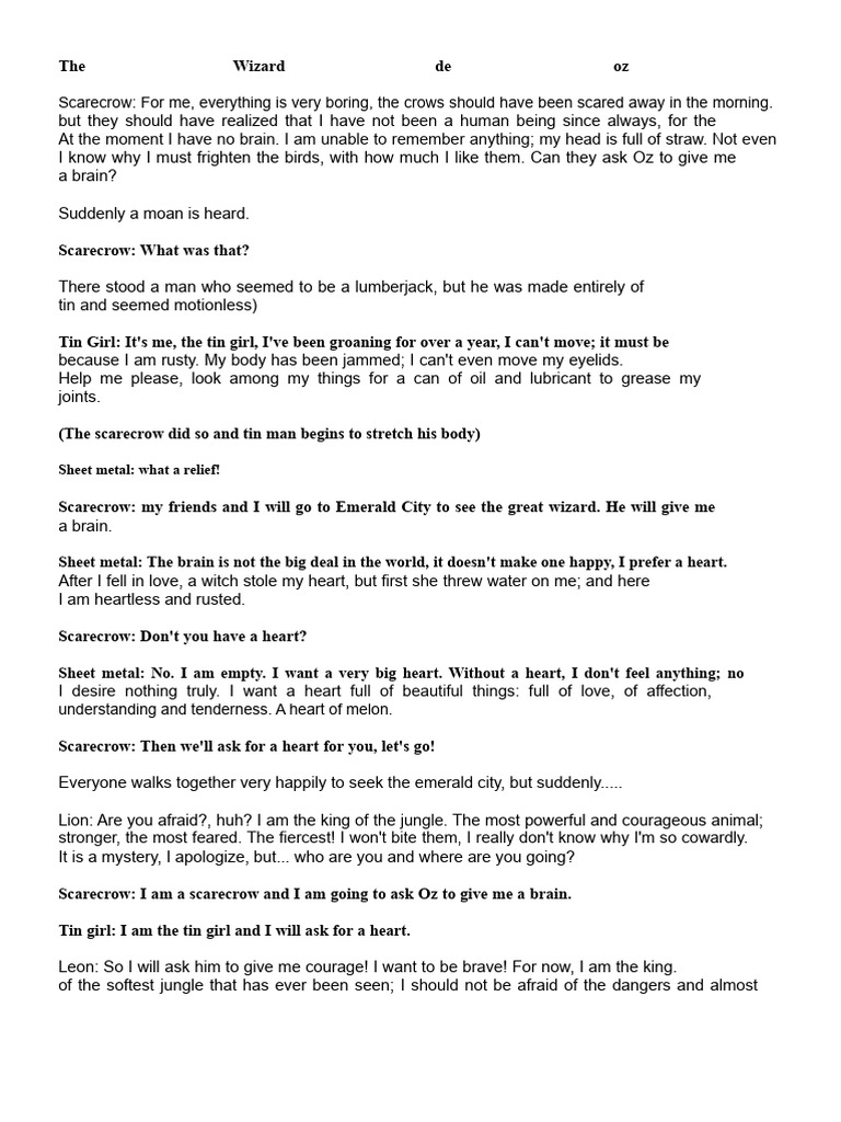 Conversations Dialogues Scarecrows Scripts The Tin Man Lion Scripts ...