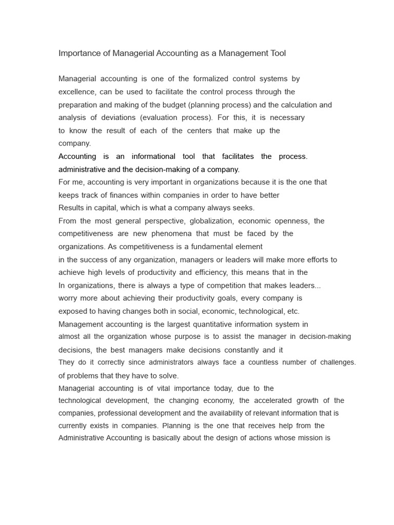 Importance of Managerial Accounting As A Management Tool | PDF ...