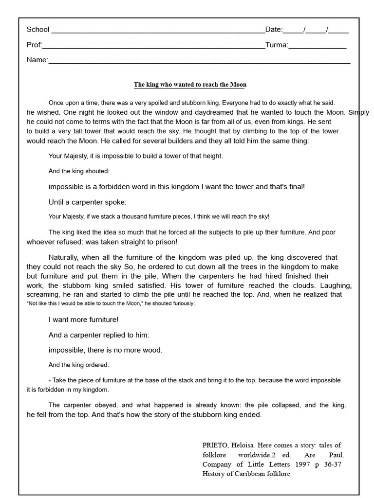 Text Interpretation: The King Who Wanted To Reach The Moon - 5th Grade ...