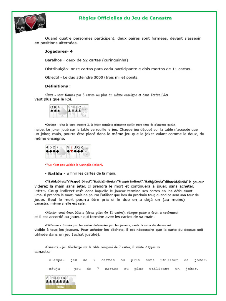 Règles du Jeu de Canasta | PDF | Jeux d'argent | Jeux de plateau