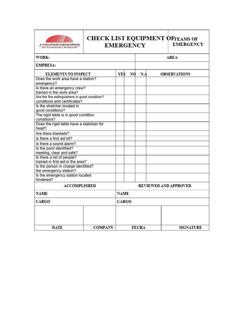 Emergency Team Equipment Checklist | PDF