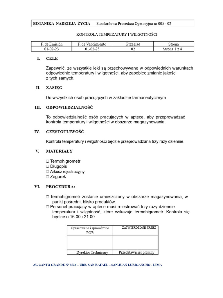 POE 005- 01 KONTROLA TEMPERATURY I WILGOTNOŚCI. ostatni | PDF