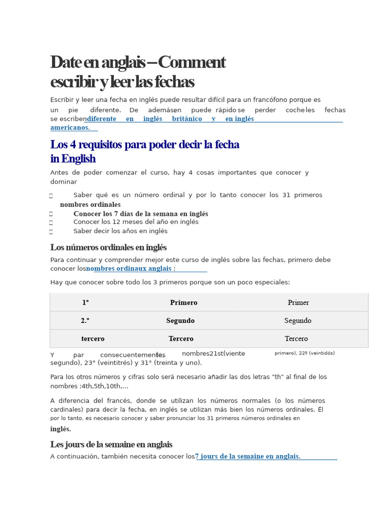Escribir y leer fechas en inglés | PDF | Idiomas | Estudios de idiomas ...