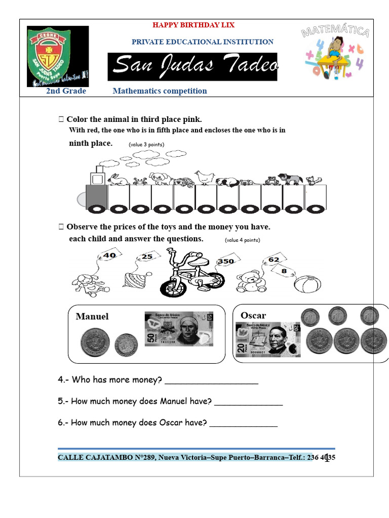 2nd Grade Math Competition Worksheet | PDF | Mathematics