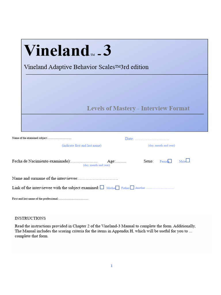 Vineland 3 Interview Format (Brief Domain) | PDF | Oral Hygiene | Oven